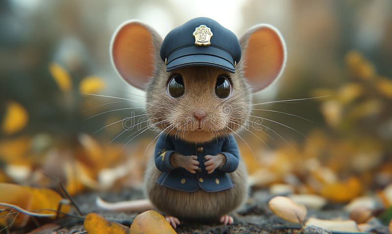 A Cartoon Adorable Little Mouse in a Police Uniform Standing on a Path ...