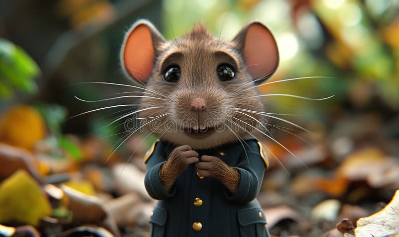 A Cartoon Adorable Little Mouse in a Police Uniform Standing on a Path ...