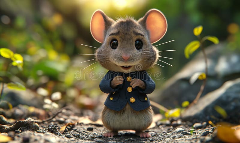A Cartoon Adorable Little Mouse in a Police Uniform Standing on a Path ...
