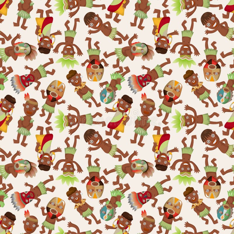Cartoon Africa Indigenous Seamless Pattern Stock Vector - Illustration ...
