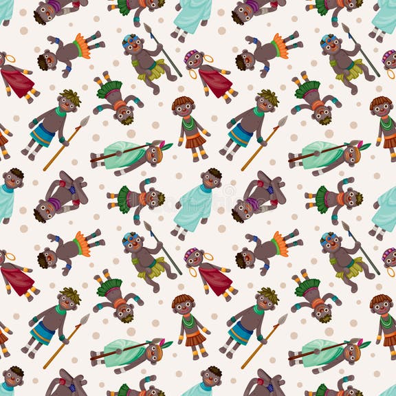 Cartoon Africa Indigenous Seamless Pattern Stock Vector - Illustration ...
