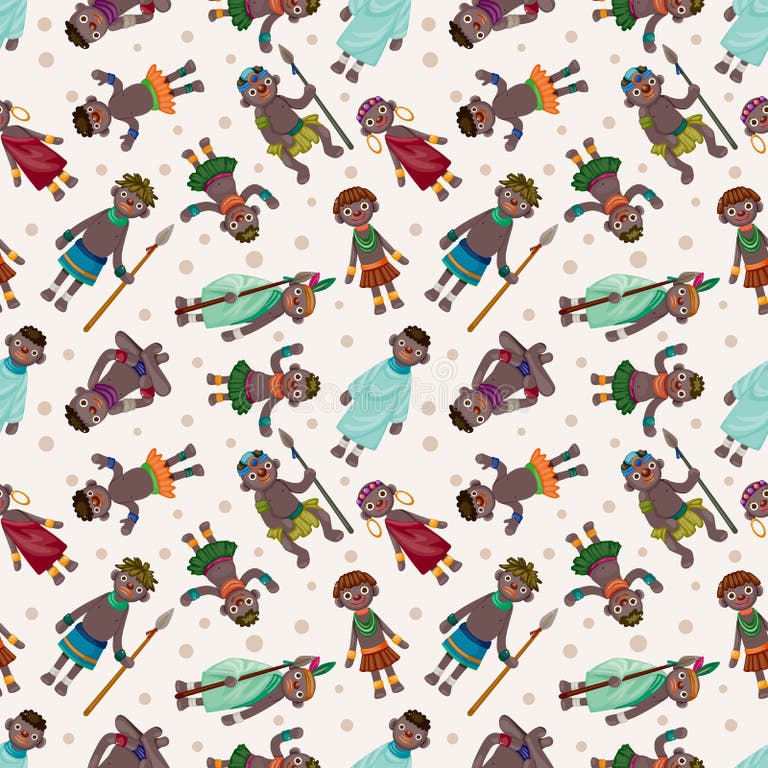 Cartoon Africa Indigenous Seamless Pattern Stock Vector - Illustration ...