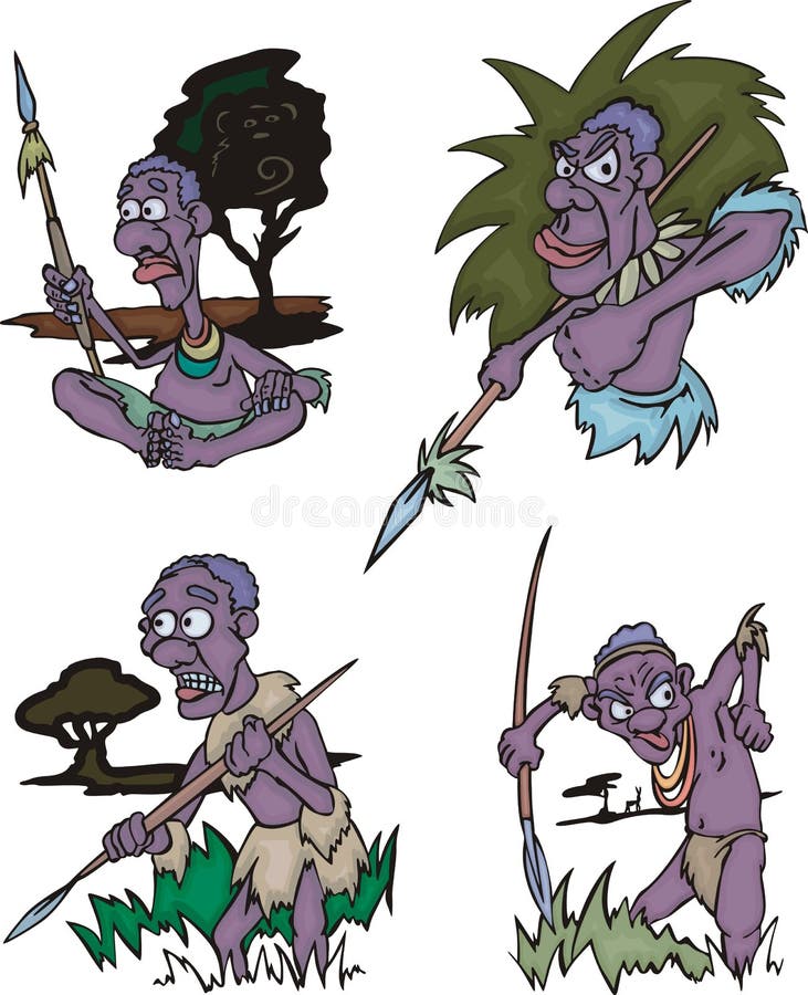 Cartoon African Aborigines Hunters Stock Vector - Illustration of ...