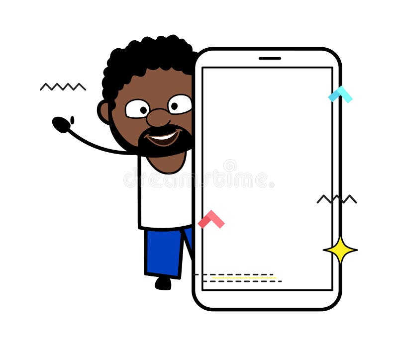 Cartoon African American Man with Empty Cell Phone Screen Stock ...