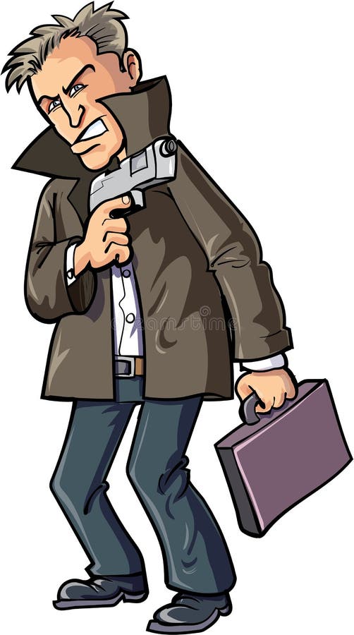 Cartoon Secret Agent with a Trench Coat and Gun Stock Illustration ...