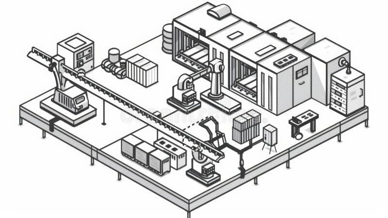Cartoon of an AIdriven Factory with Efficient Production Lines Stock ...