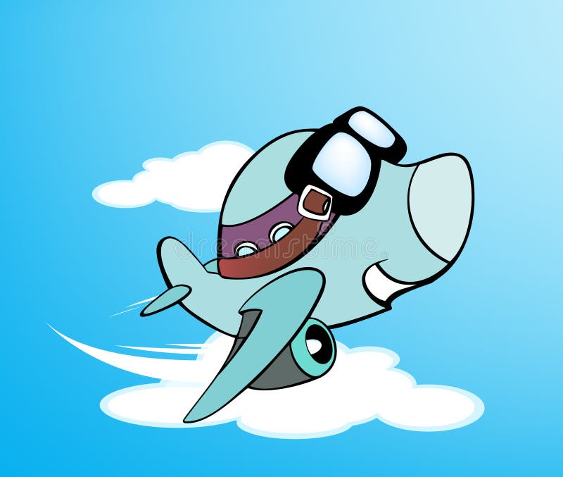 Baby Cute Cartoon Blue Airplane Character with Propeller Flying Stock ...
