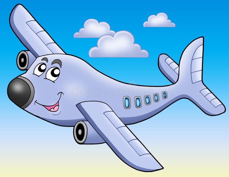 Cartoon Airplane on Blue Sky Stock Illustration - Illustration of line ...