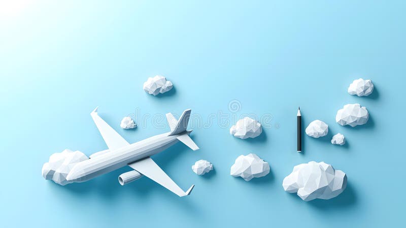 Cartoon Airplane Flying in a Blue Sky with Clouds Stock Illustration ...