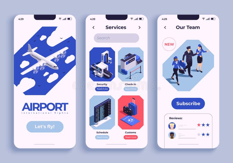 Cartoon Airport App Design in Isometric Style Stock Illustration ...