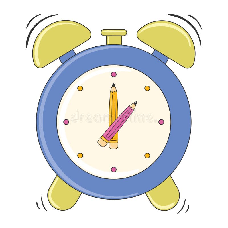 Cartoon Alarm Clock with Pencils As Clock Hands Vector Stock Vector ...