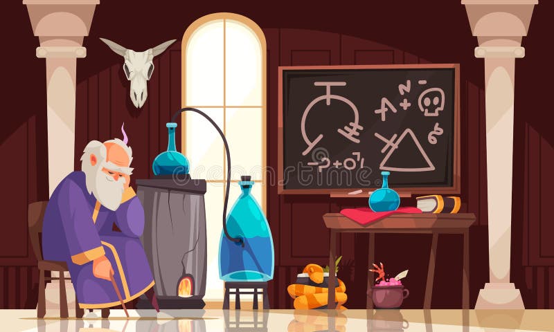 Cartoon Alchemist Illustration Stock Vector - Illustration of chemistry ...