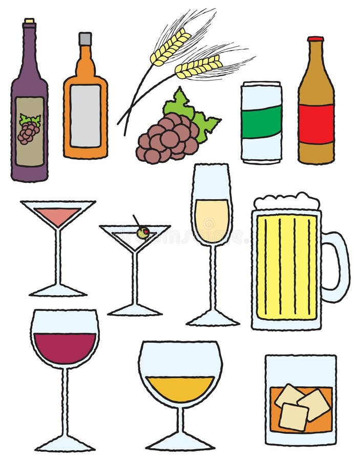 Cartoon Alcohol Related Items Stock Vector - Illustration of tequila ...