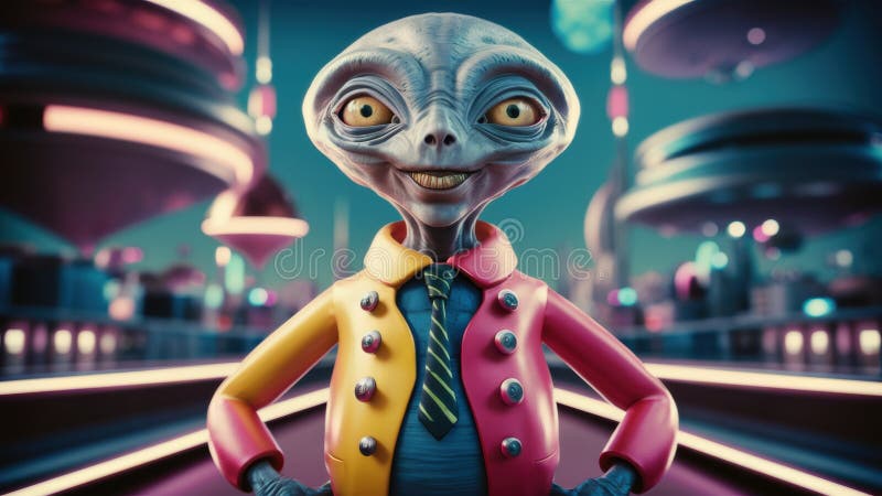 A Cartoon Alien Dressed in a Colorful Jacket and Tie, AI Stock ...