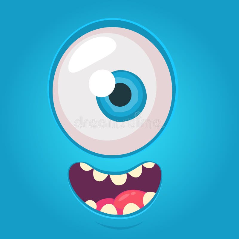 Cartoon Alien Face. Vector Halloween Blue Monster with One Eye. Stock ...