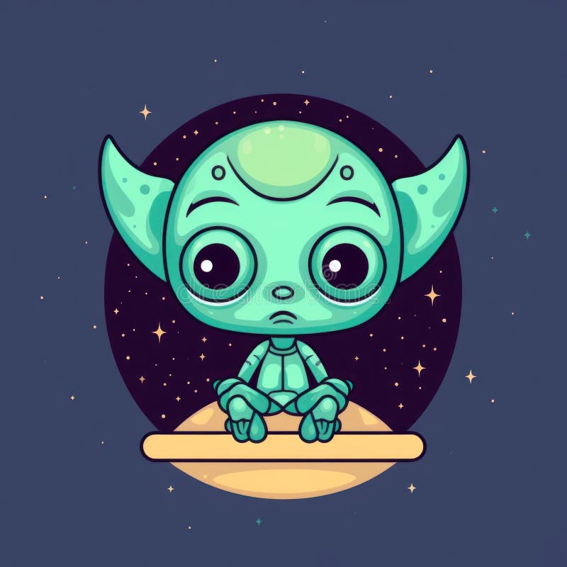 A Cartoon Alien Sitting on Top of a Table. Generative AI Image. Stock ...