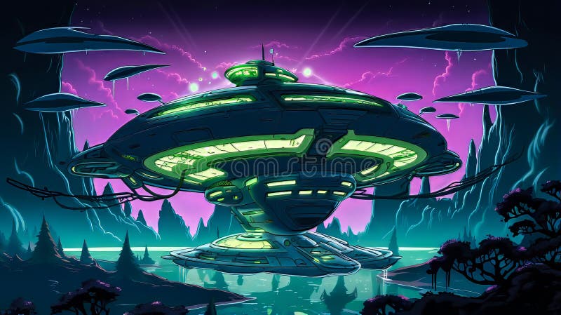 Cartoon Alien Spaceship stock illustration. Illustration of ...