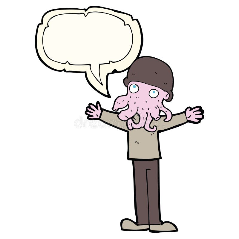 Cartoon Alien Squid Face Man with Speech Bubble Stock Illustration ...