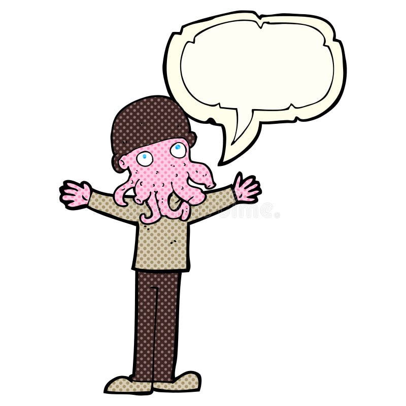 Cartoon Alien Squid Face Man with Speech Bubble Stock Illustration ...