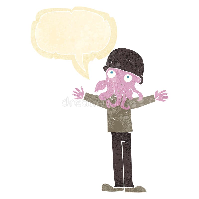 Cartoon Alien Squid Face Man with Speech Bubble Stock Illustration ...