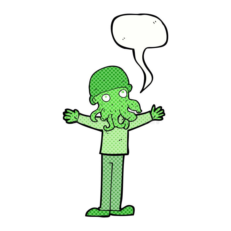Cartoon Alien Squid Face Man with Speech Bubble Stock Illustration ...