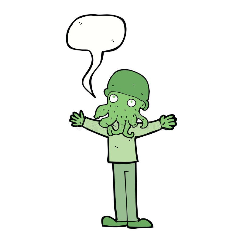 Cartoon Alien Squid Face Man with Speech Bubble Stock Illustration ...