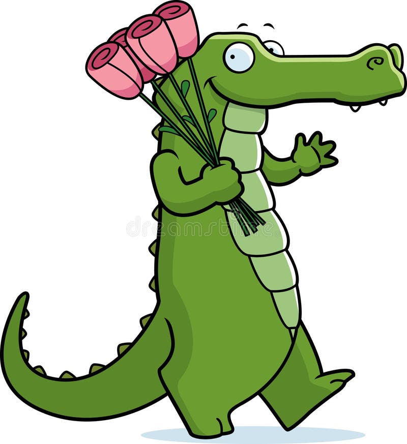 Cartoon Crocodile Holding Roses. Stock Illustration - Illustration of ...