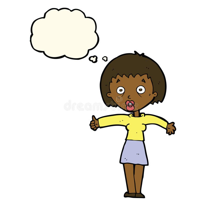 Cartoon Amazed Woman with Thought Bubble Stock Illustration ...