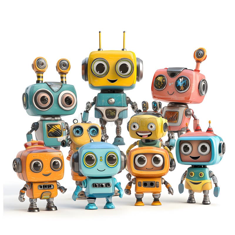 Cartoon Android, Monster, and Animal Character Vector Illustration Set ...