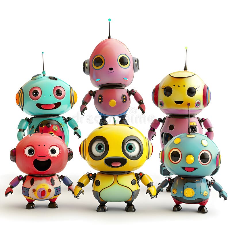 Cartoon Android, Monster, and Animal Character Vector Illustration Set ...