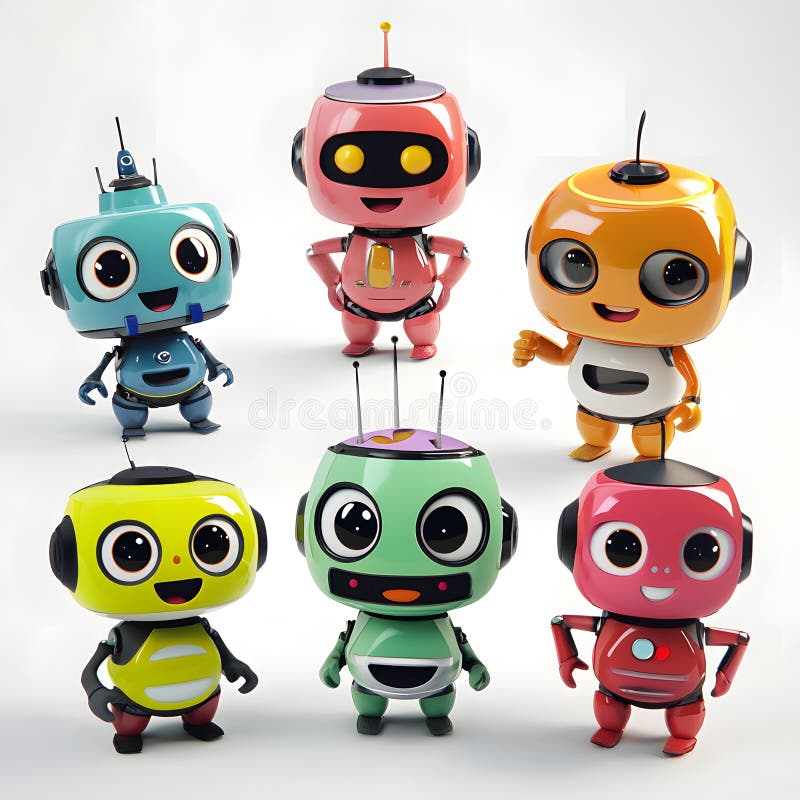 Cartoon Android, Monster, and Animal Character Vector Illustration Set ...