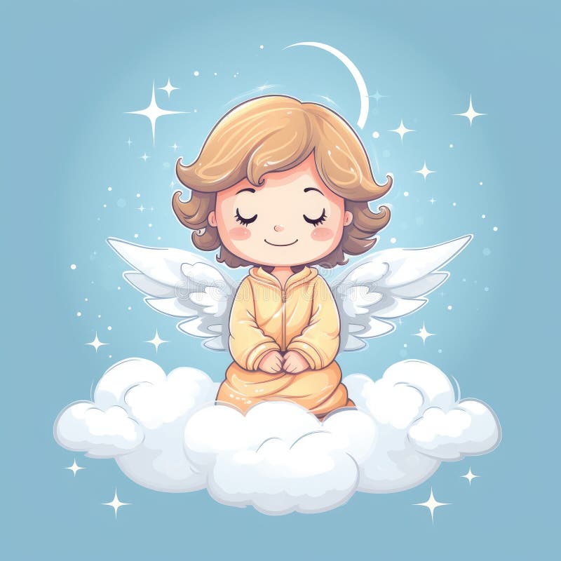 Cartoon angel on a cloud stock illustration. Illustration of drawing ...