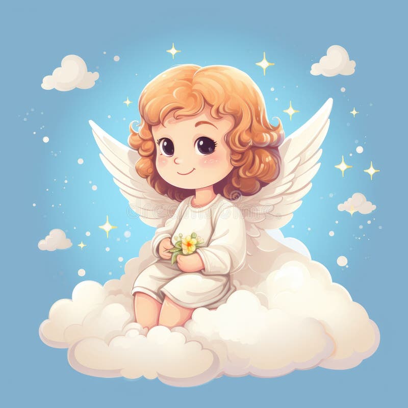 Cartoon angel on a cloud stock illustration. Illustration of ...