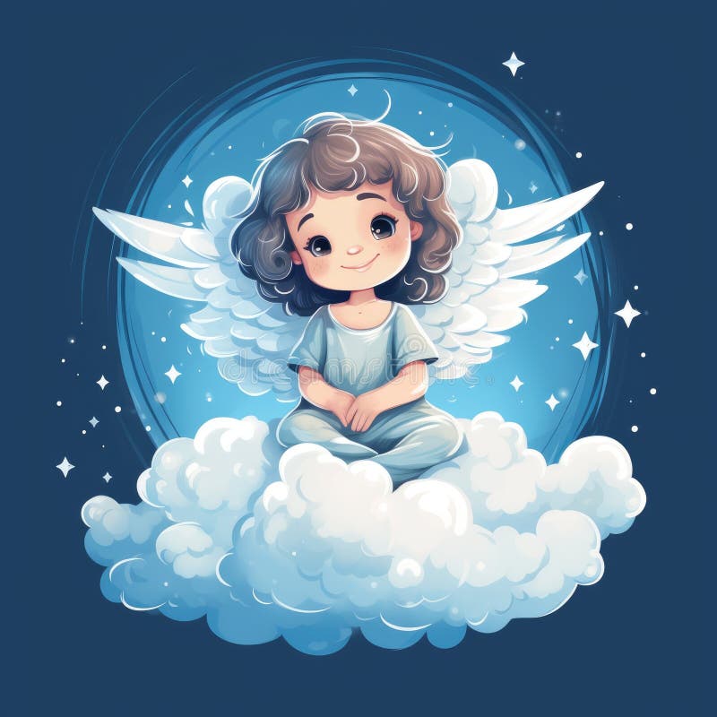 Cartoon angel on a cloud stock illustration. Illustration of heaven ...