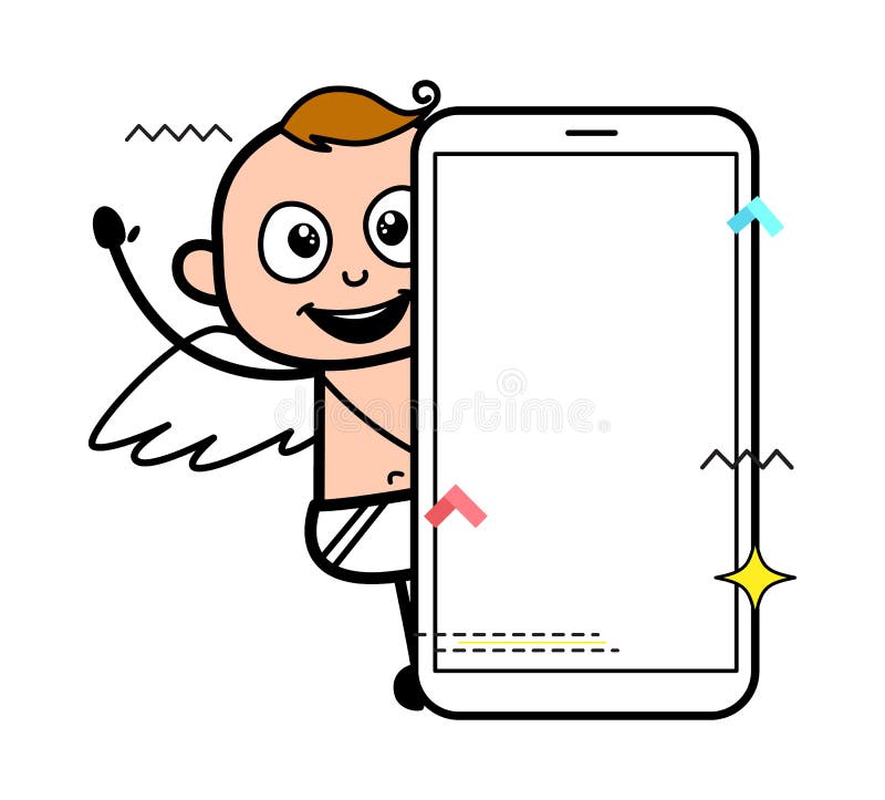 Cartoon Angel with Empty Cell Phone Screen Stock Illustration ...