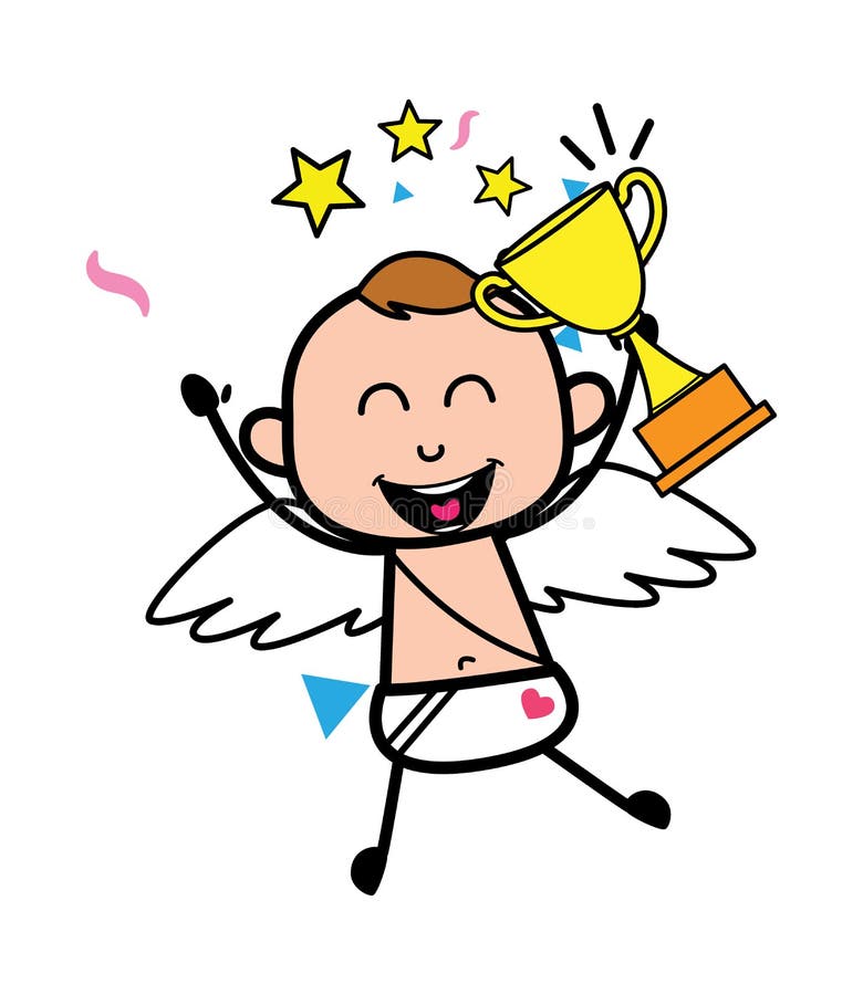 Cartoon Angel Holding Trophy Stock Illustration - Illustration of happy ...