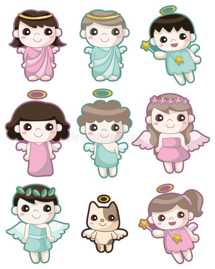 Cartoon Angel, Stick Figure, Girl in White Dress with Wings and Halo ...