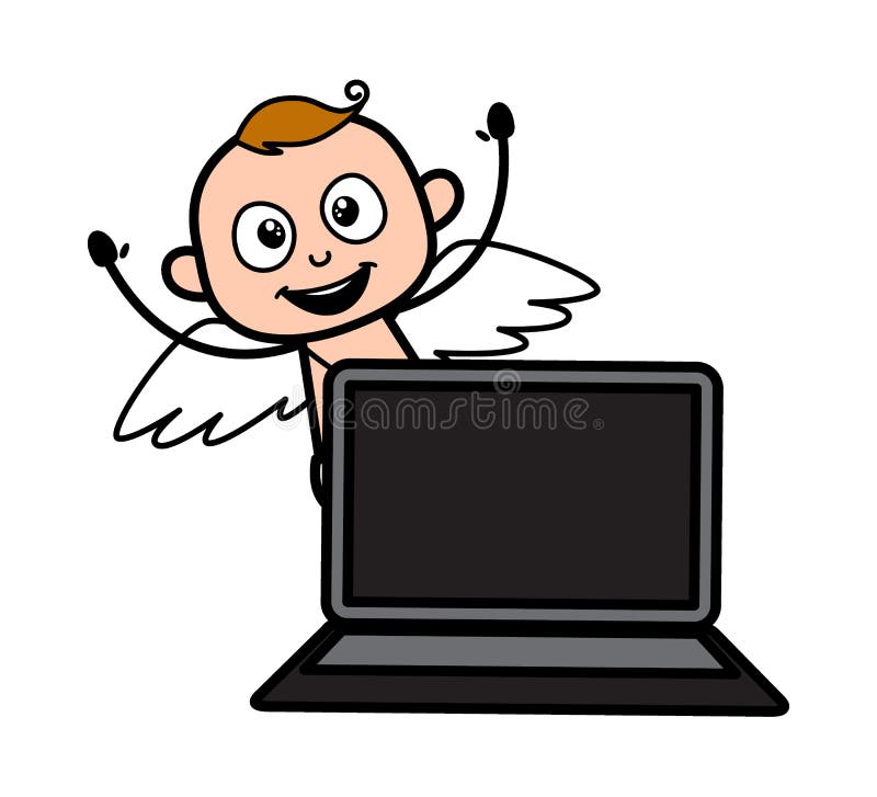 Cartoon Angel with Laptop stock illustration. Illustration of comic ...