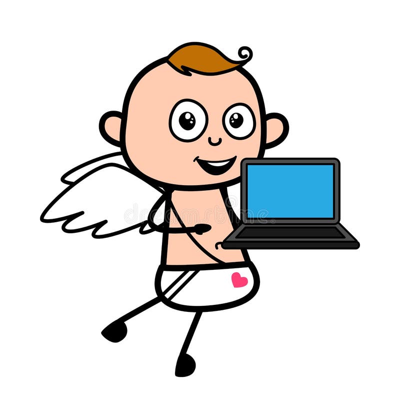 Cartoon Angel Presentation on Laptop Stock Illustration - Illustration ...