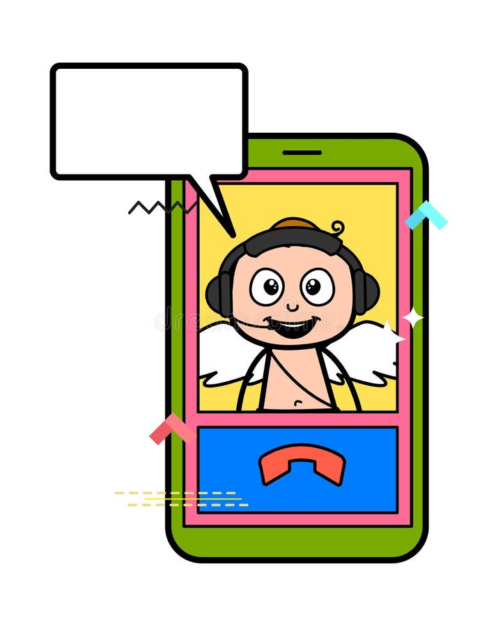 Cartoon Angel Video Calling on Mobile Stock Illustration - Illustration ...