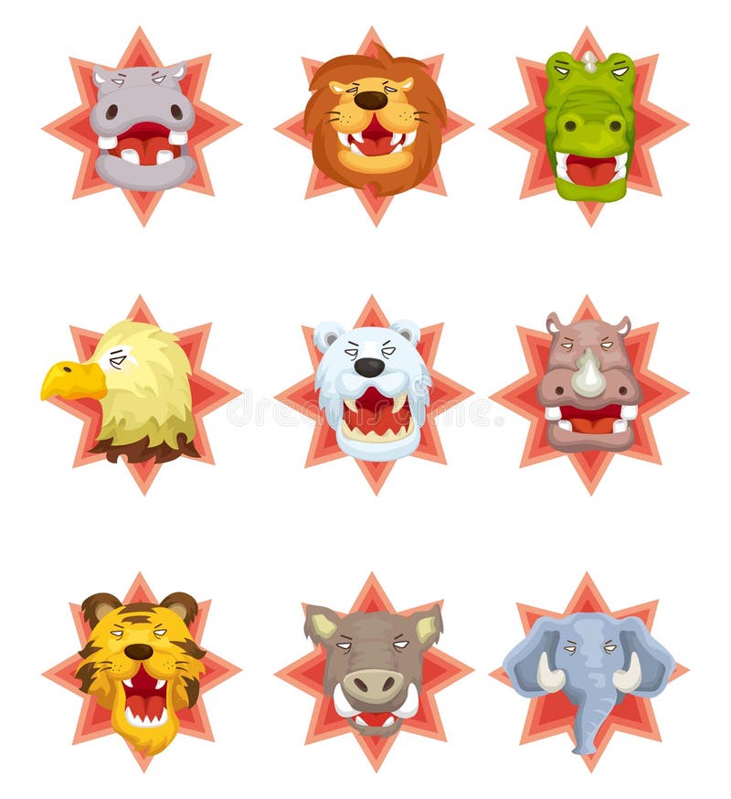 Cartoon Angry Animal Head Icons Stock Vector - Illustration of park ...
