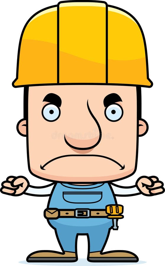 Cartoon Angry Construction Worker Man Stock Vector - Illustration of ...