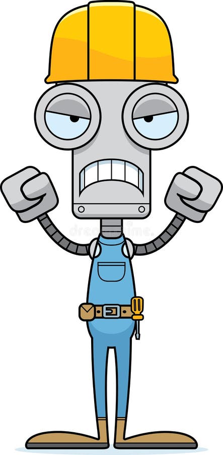 Cartoon Angry Construction Worker Robot Stock Vector - Illustration of ...