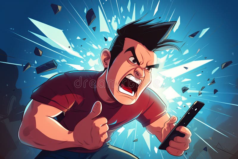 Cartoon Angry Man Shouting at the Phone. Negative Emotions Concept ...