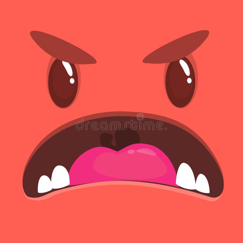 Cartoon Angry Monster Face. Vector Halloween Red Monster Scared ...