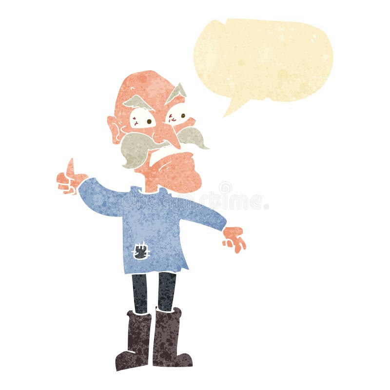 Cartoon Angry Old Man in Patched Clothing with Speech Bubble Stock ...