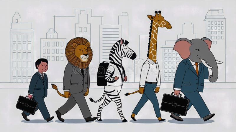 Cartoon Animal Characters Commuting To Work Stock Photo - Image of ...