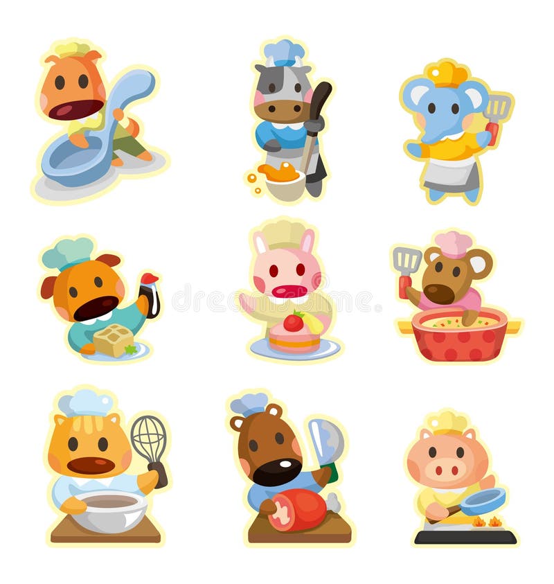 Cartoon Animal Chef Icons Collection Stock Vector - Illustration of ...
