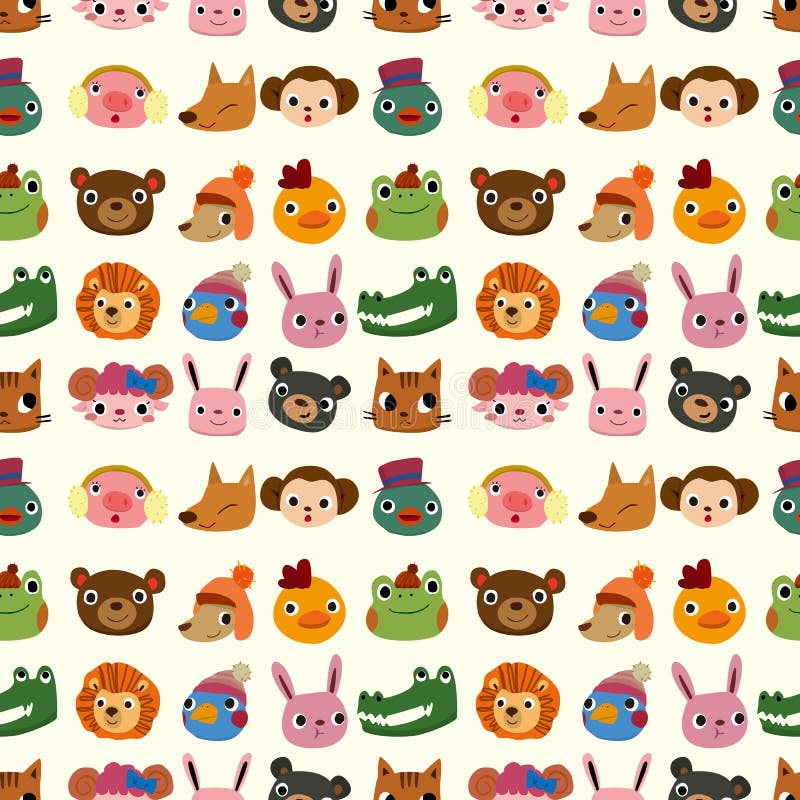 Cartoon Animal Face Pattern Seamless Stock Vector - Illustration of ...