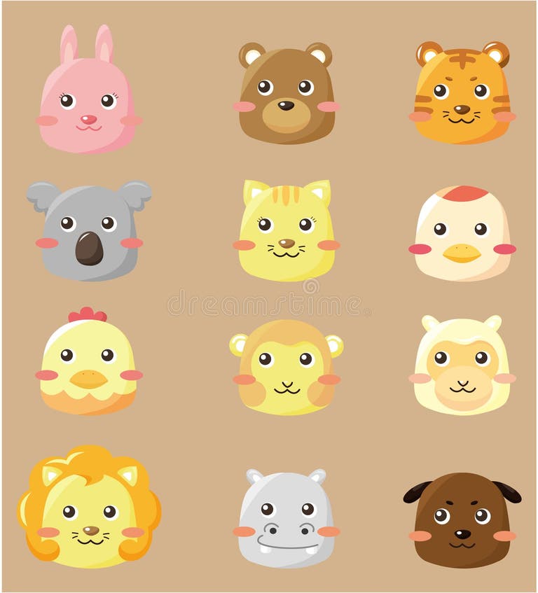 Animal Head Cartoon Icon Stock Illustrations – 212,212 Animal Head ...